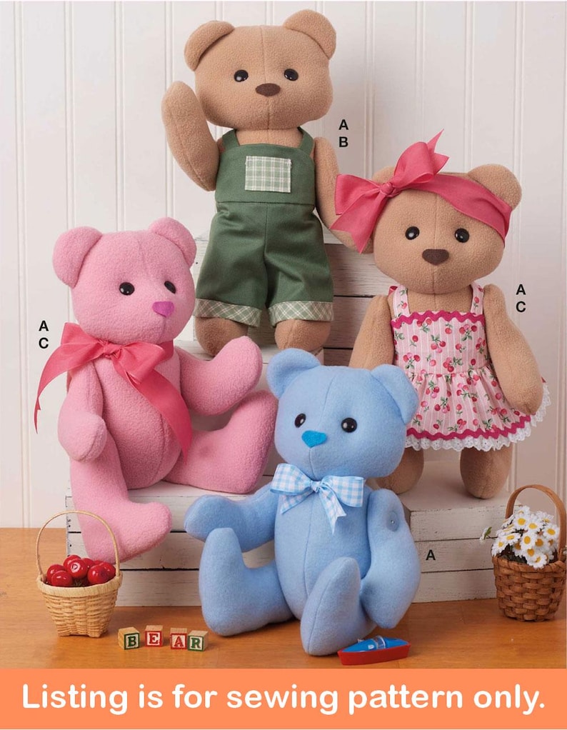 TEDDY BEAR Sewing PATTERN | Sew Jointed Stuffed Animal W/ Clothing ...