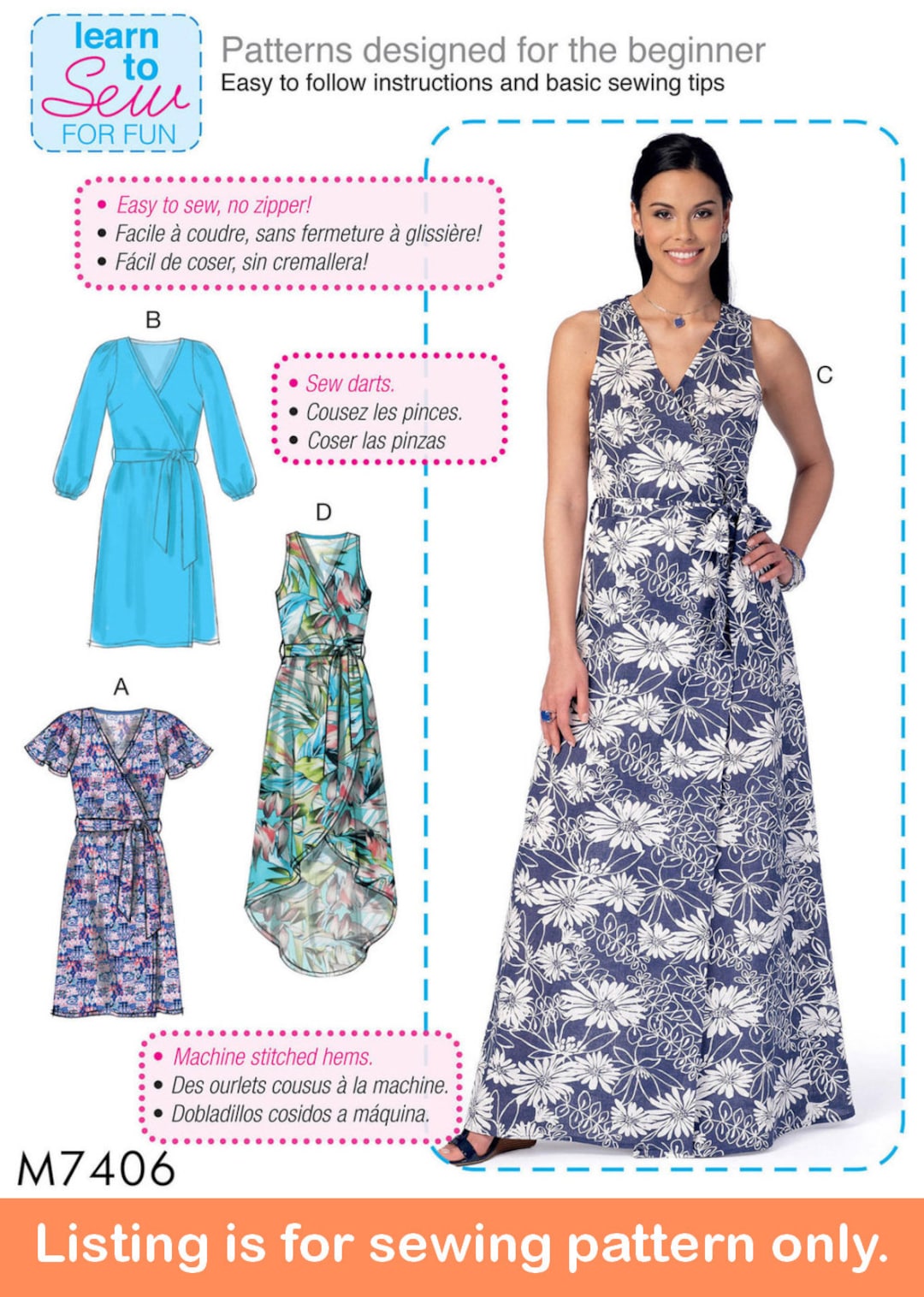 DRESS SEWING PATTERN | Sew Women Clothes Clothing | Long Short Sleeves ...