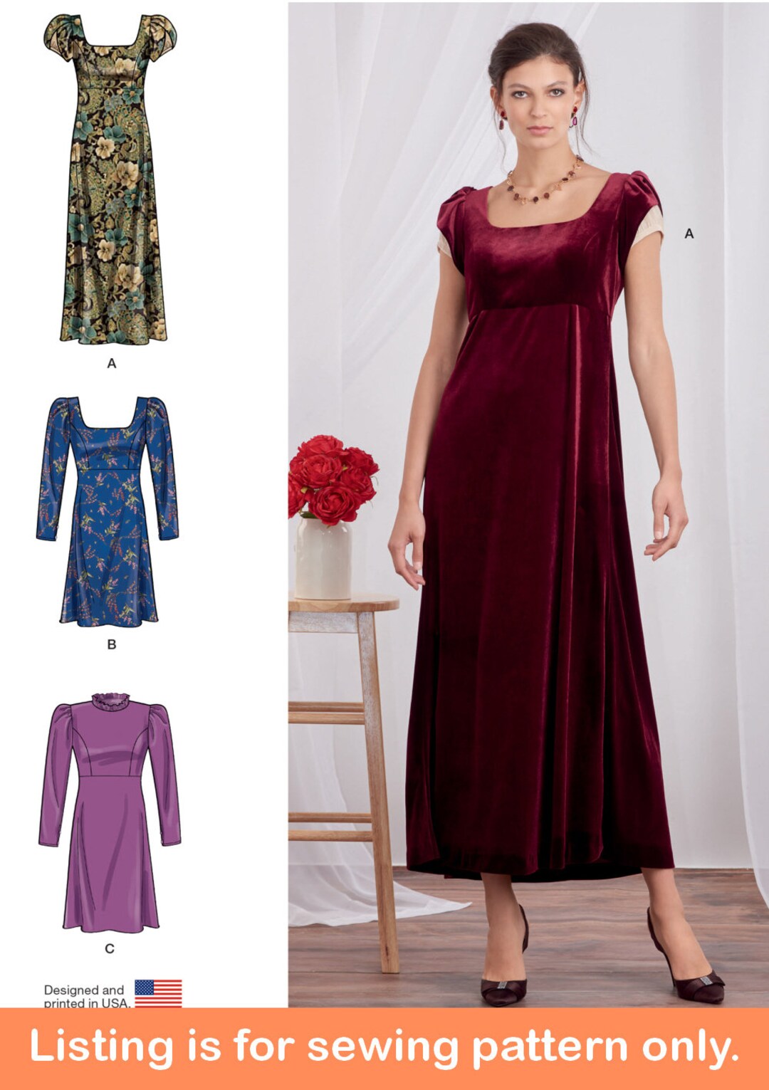 DRESS SEWING PATTERN | Sew Women Clothes Clothing | Long Formal Regency ...
