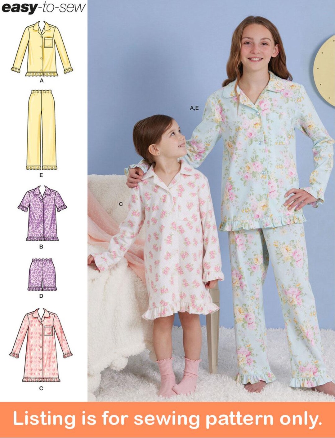 SLEEPWEAR SEWING PATTERN | Sew Girls Clothes Clothing | Pajamas Pjs ...