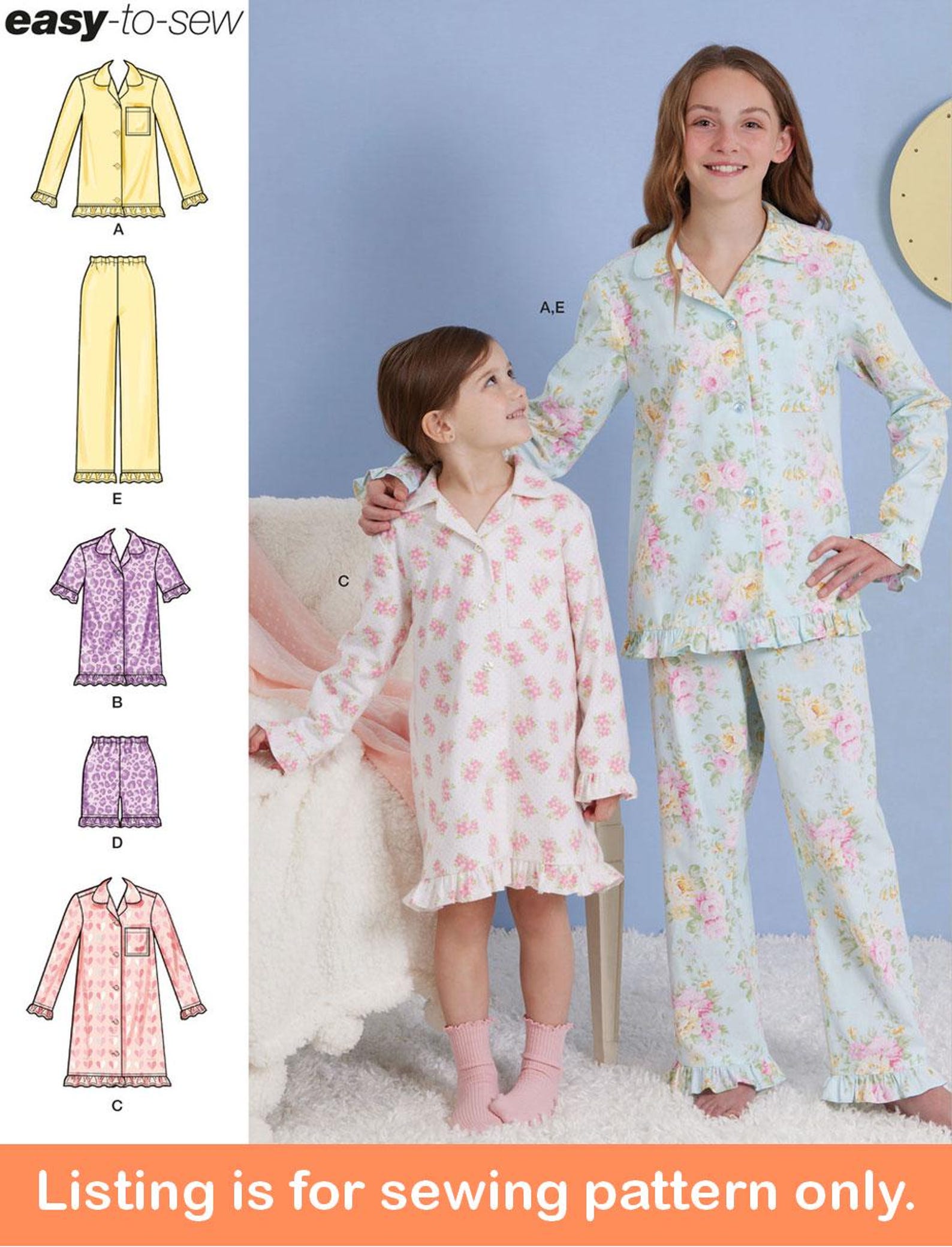 SLEEPWEAR SEWING PATTERN | Sew Girls Clothes Clothing | Pajamas Pjs ...