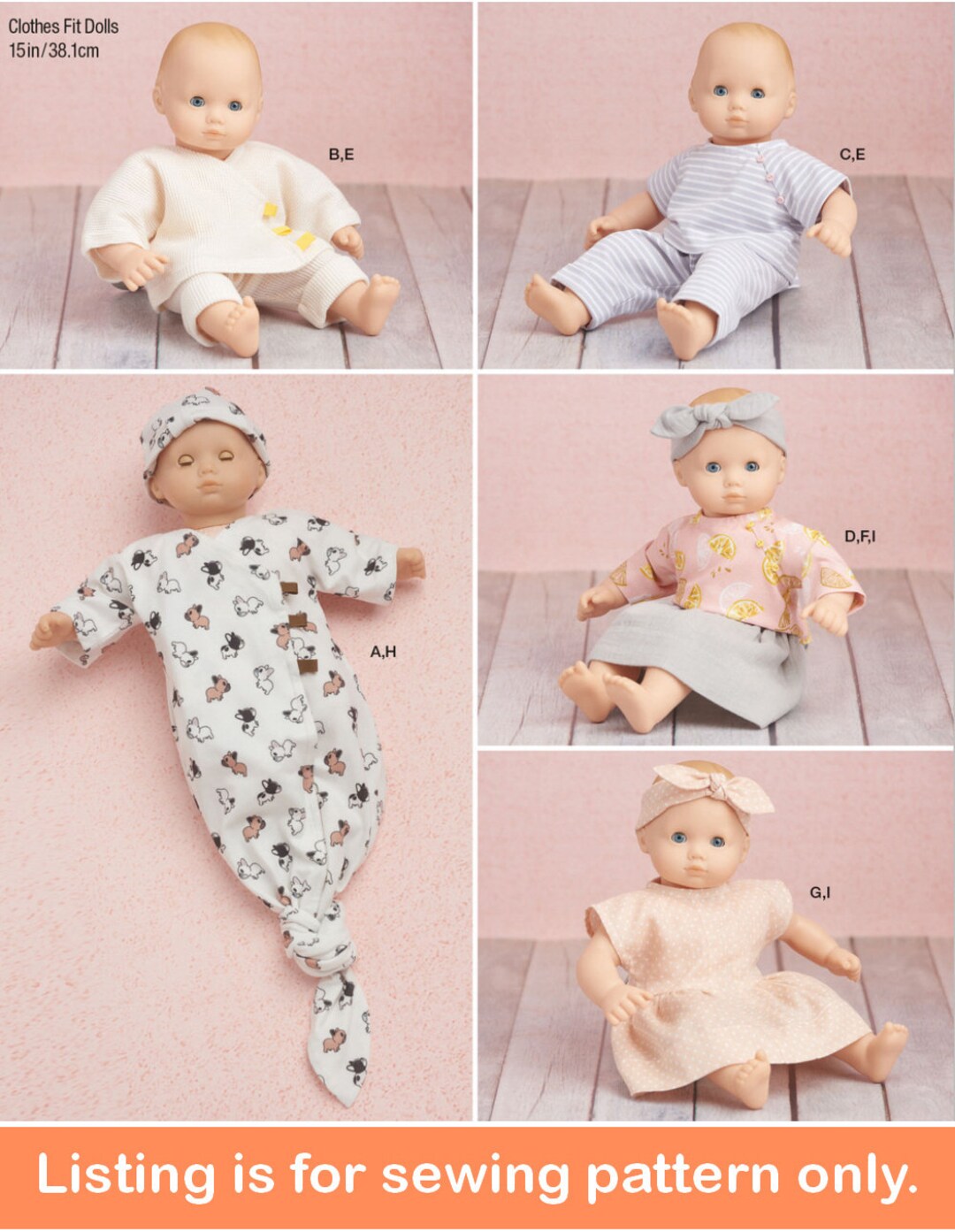 DOLL CLOTHES Sewing PATTERN | Sew Clothing for 15" Baby Doll | Fits ...