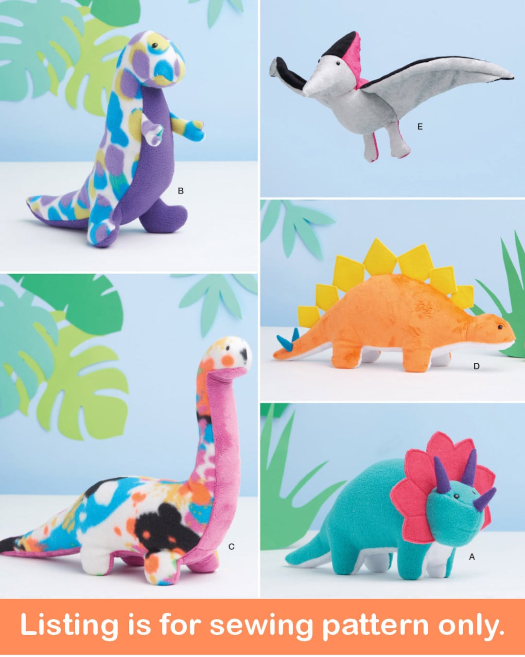 DINOSAUR SEWING PATTERN | Sew Stuffed Toy Plush Animal | Girls Boys ...