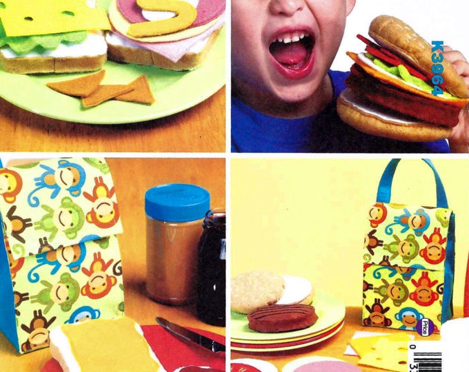 PLAY FOOD Sewing PATTERN Sew Soft Cloth Play Set Pretend Hamburger ...