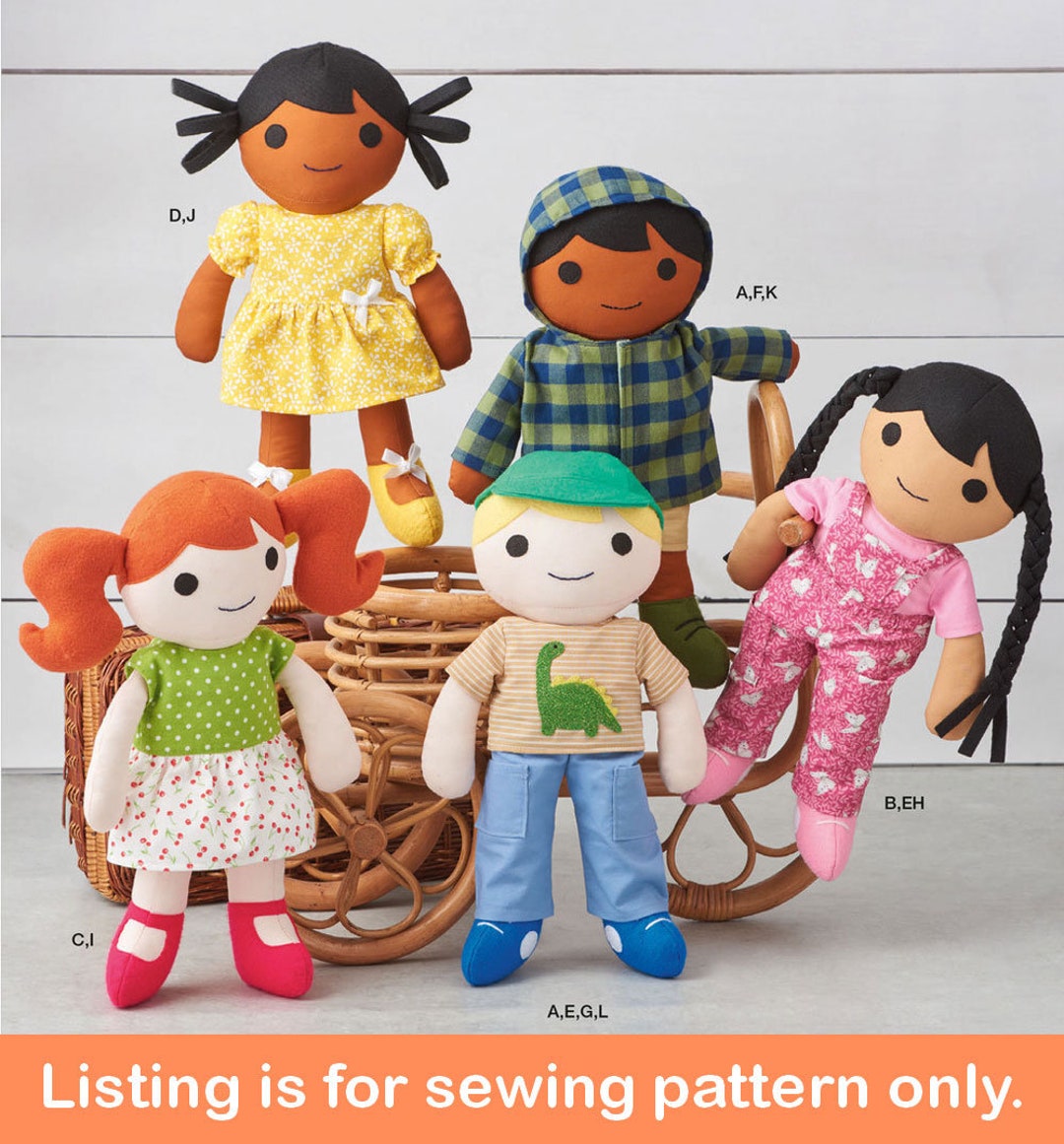 DOLL SEWING PATTERN | Sew Boy Girl Cloth Fabric Rag Doll | You Choose ...