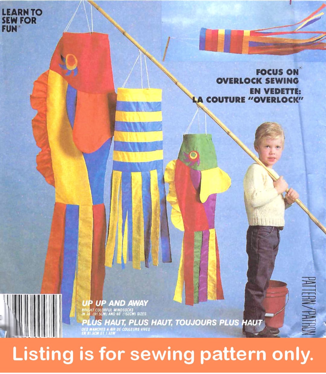 WINDSOCK SEWING PATTERN Sew Kid Kite Toy Boys Girls Unique Classic Gift ...