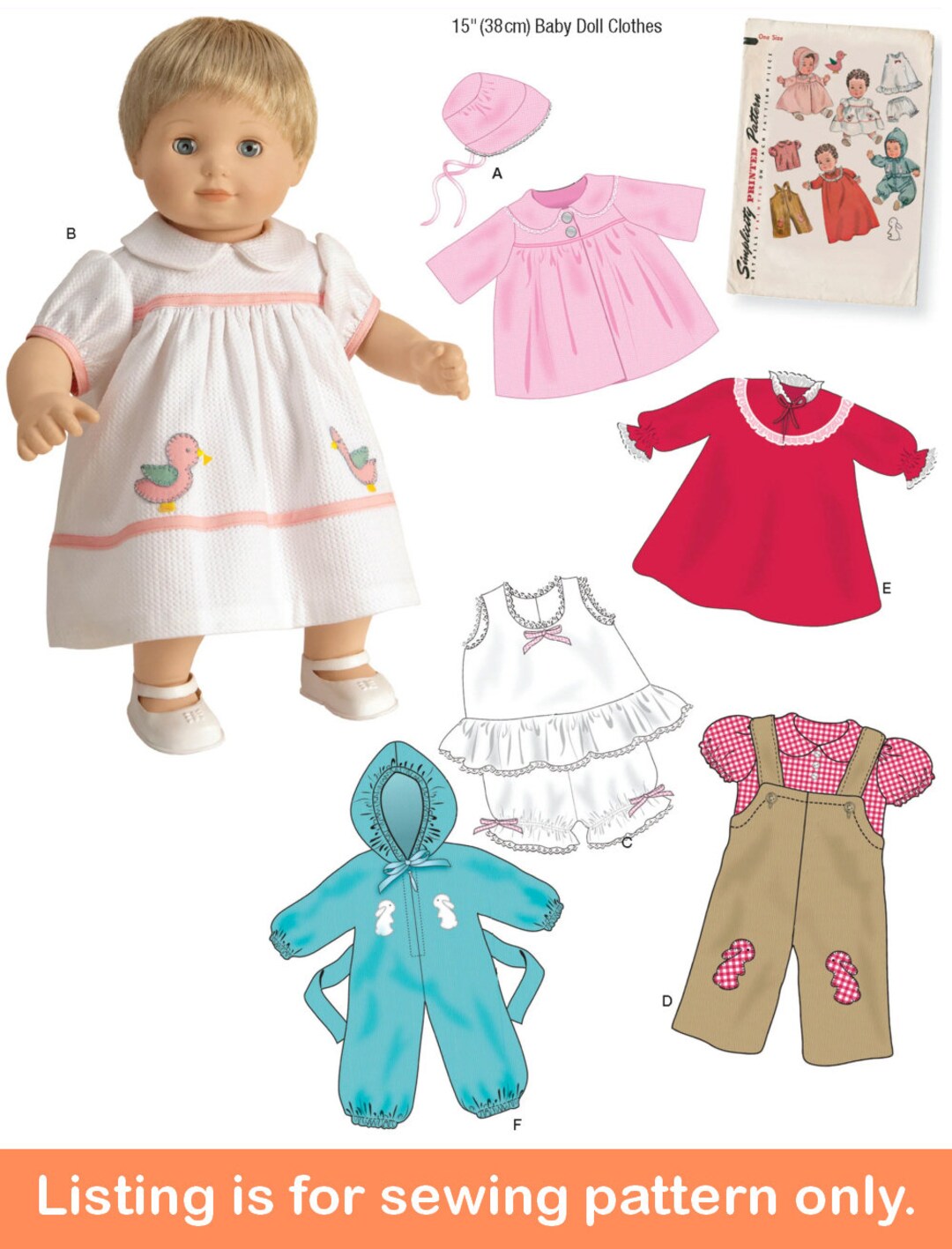 DOLL CLOTHES Sewing PATTERN Make Clothing for 15 Baby Doll Fits Bitty ...