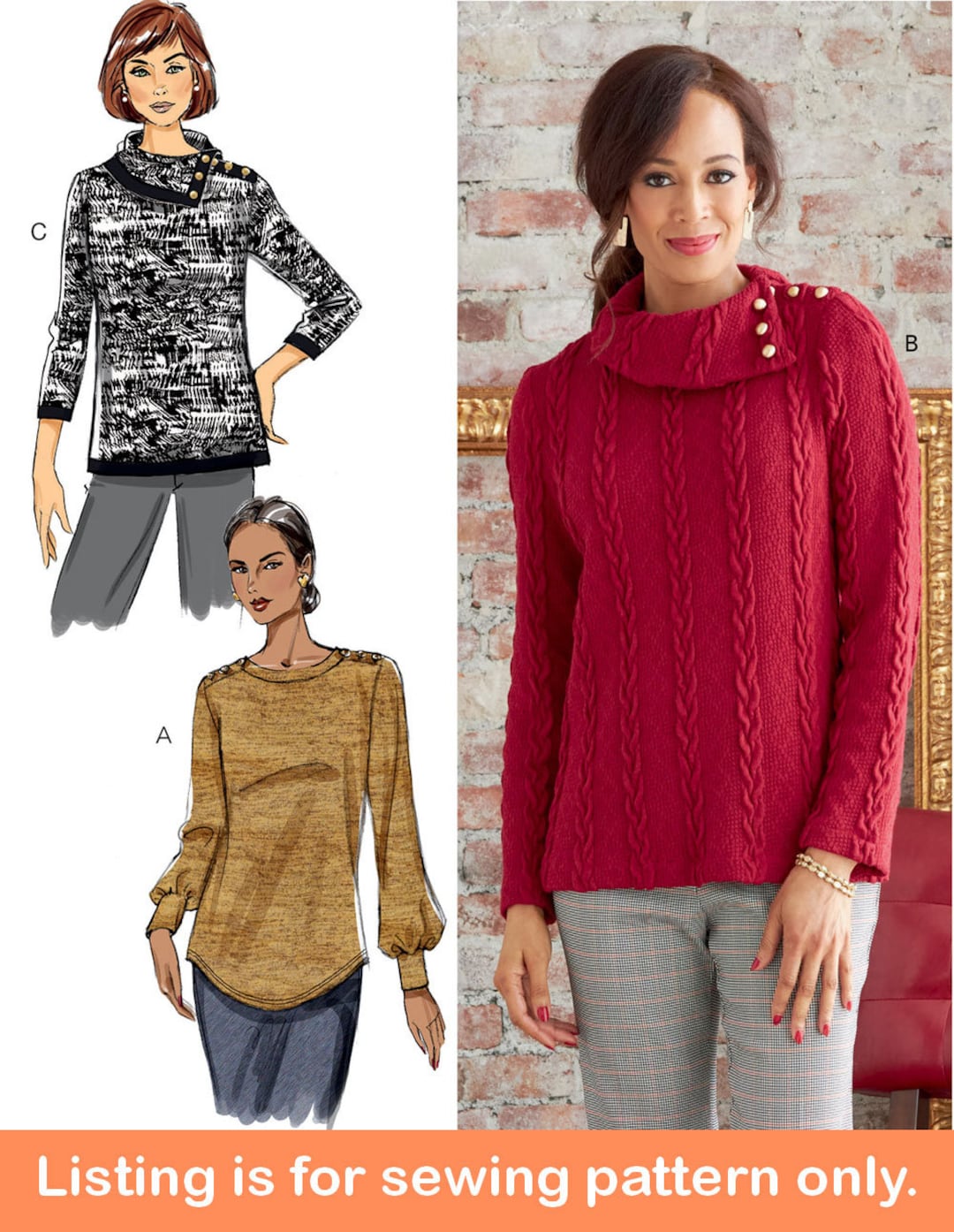 SWEATER SEWING PATTERN | Sew Women Clothes Clothing | Warm Cowl Shirt ...