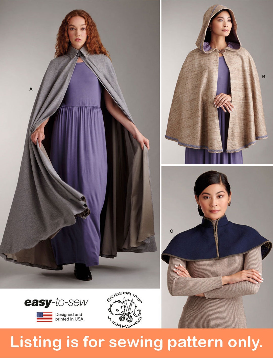 CAPE SEWING PATTERN | Sew Womens Halloween Costume Outfit | Cloak Hood ...