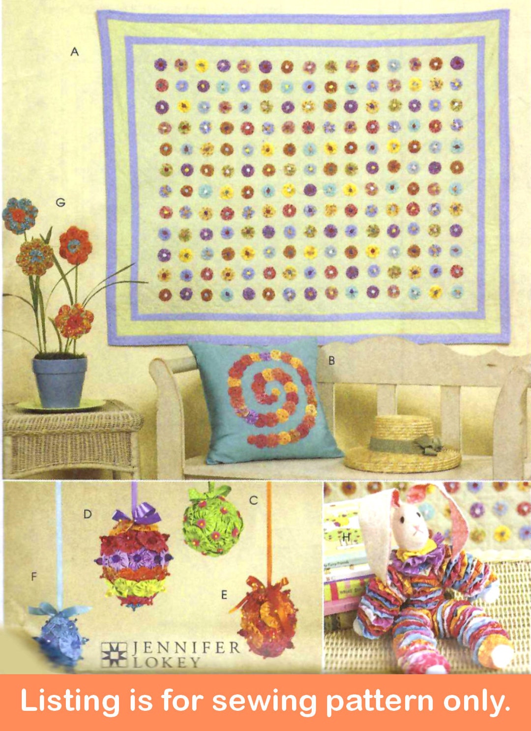 YO-YO Sewing PATTERN Sew Girl Boy Kids Quilt Blanket Pillow Faux ...