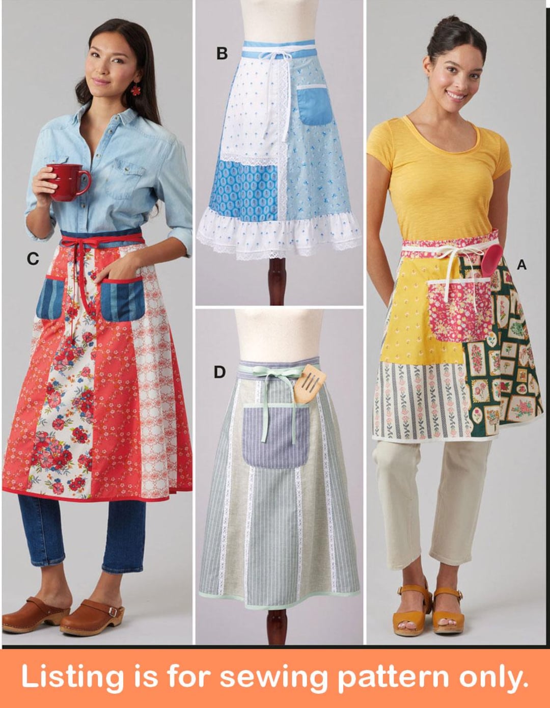 APRON SEWING PATTERN | Sew Womens Half Apron Smock | Kitchen Cooking ...