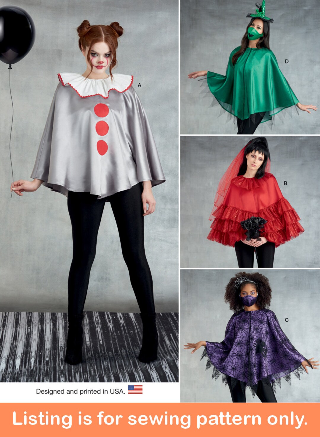 COSTUME SEWING PATTERN | Sew Womens Halloween Carnival Outfit | Easy Simple Poncho Mask Clown ...