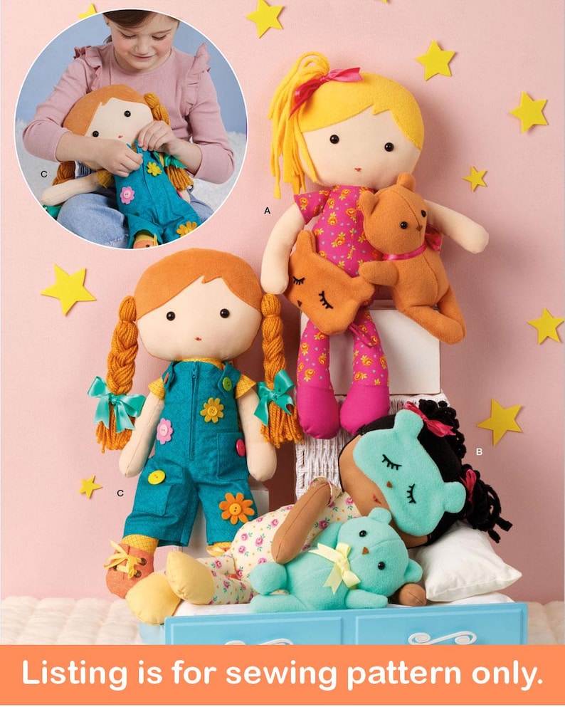 DOLL SEWING PATTERN | Sew Girls Cloth Fabric Rag Doll | Removable ...