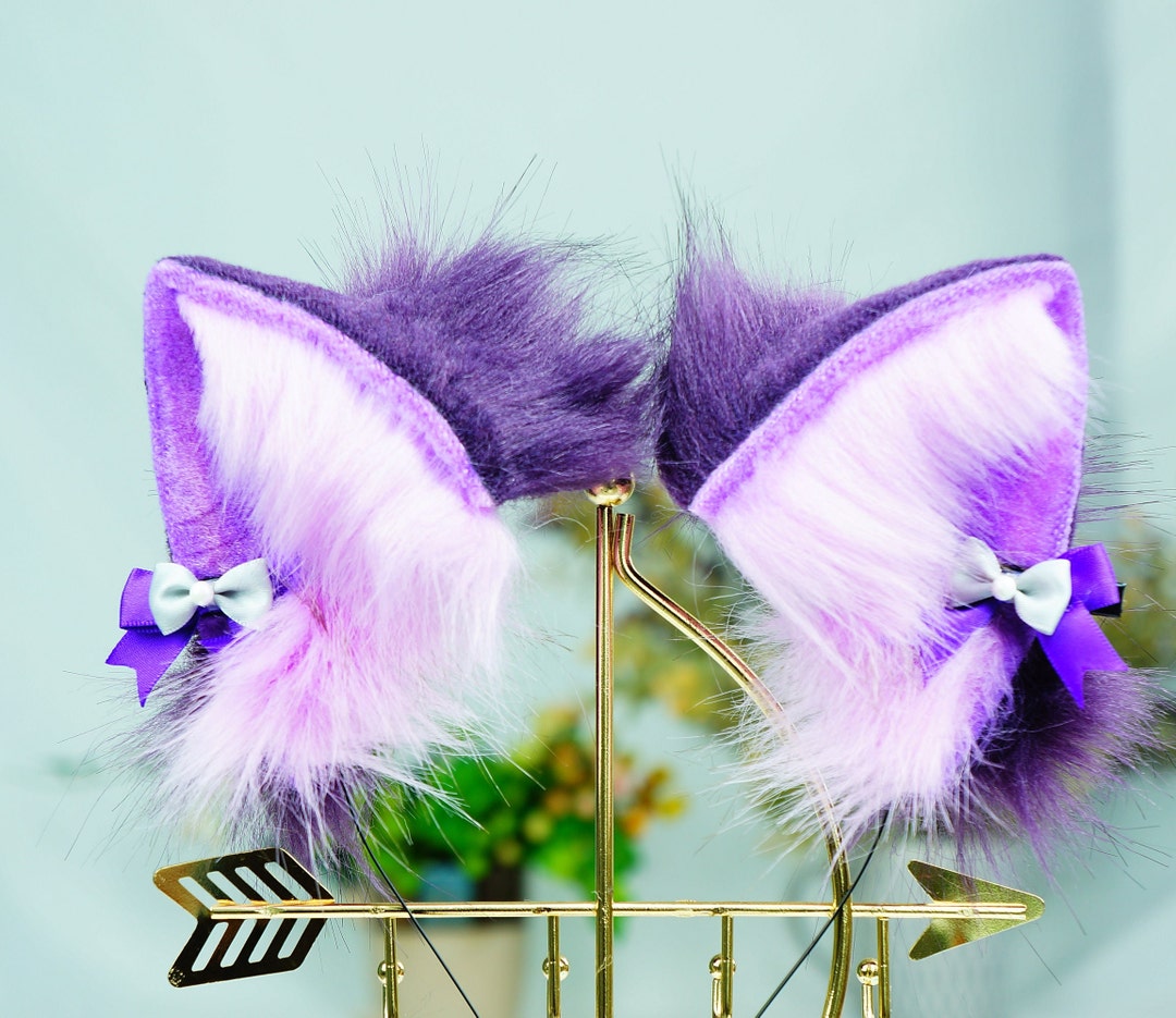Purple Kitten Ears, Cat Ears Headband, Purple Fox Ears, Fluffy Ears ...