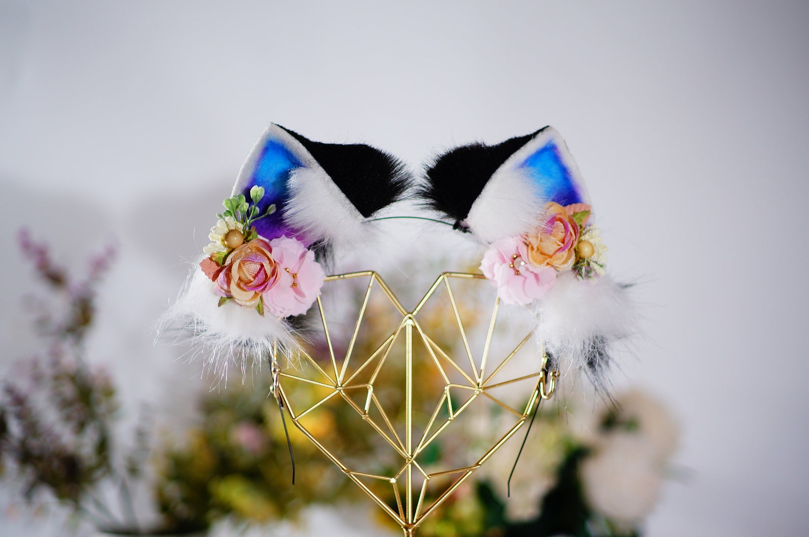 Black Floral Kitten Ears Neko Costume Cosplay Ears Kawaii - Etsy