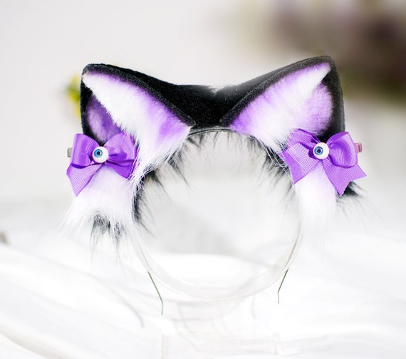 Black Purple Cat Ears Devil's Eyes Headband Faux Fur Ear - Etsy