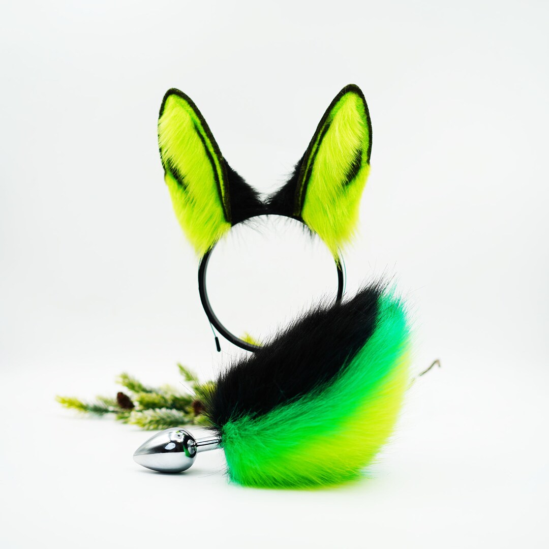 Black Elf Green Bunny Ears, Fluffy Ears, Ears Heagband, Petplay, Custom ...
