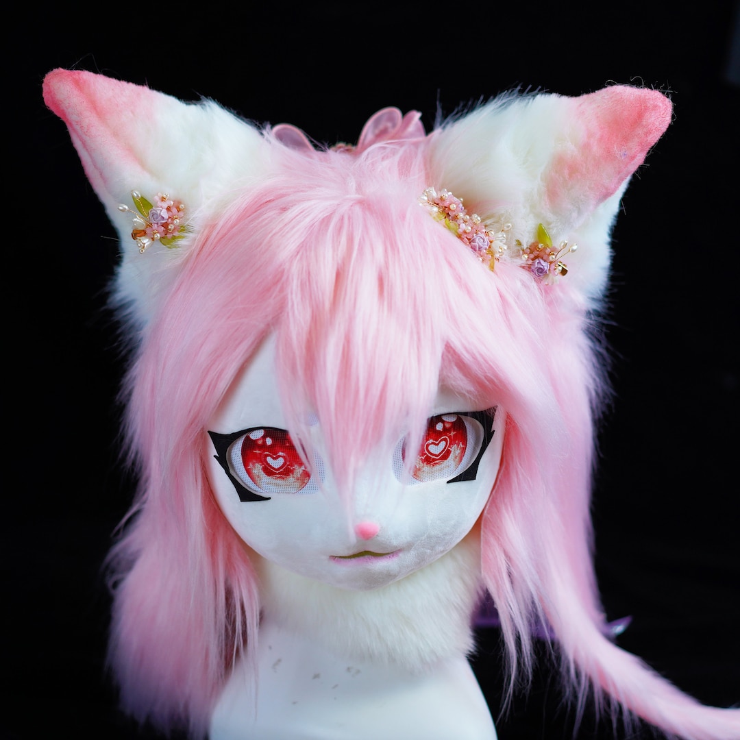 Sakura Kig Fursuit Mask Fantasy Fursuit Head Mask Pink Kitsune Burdget ...