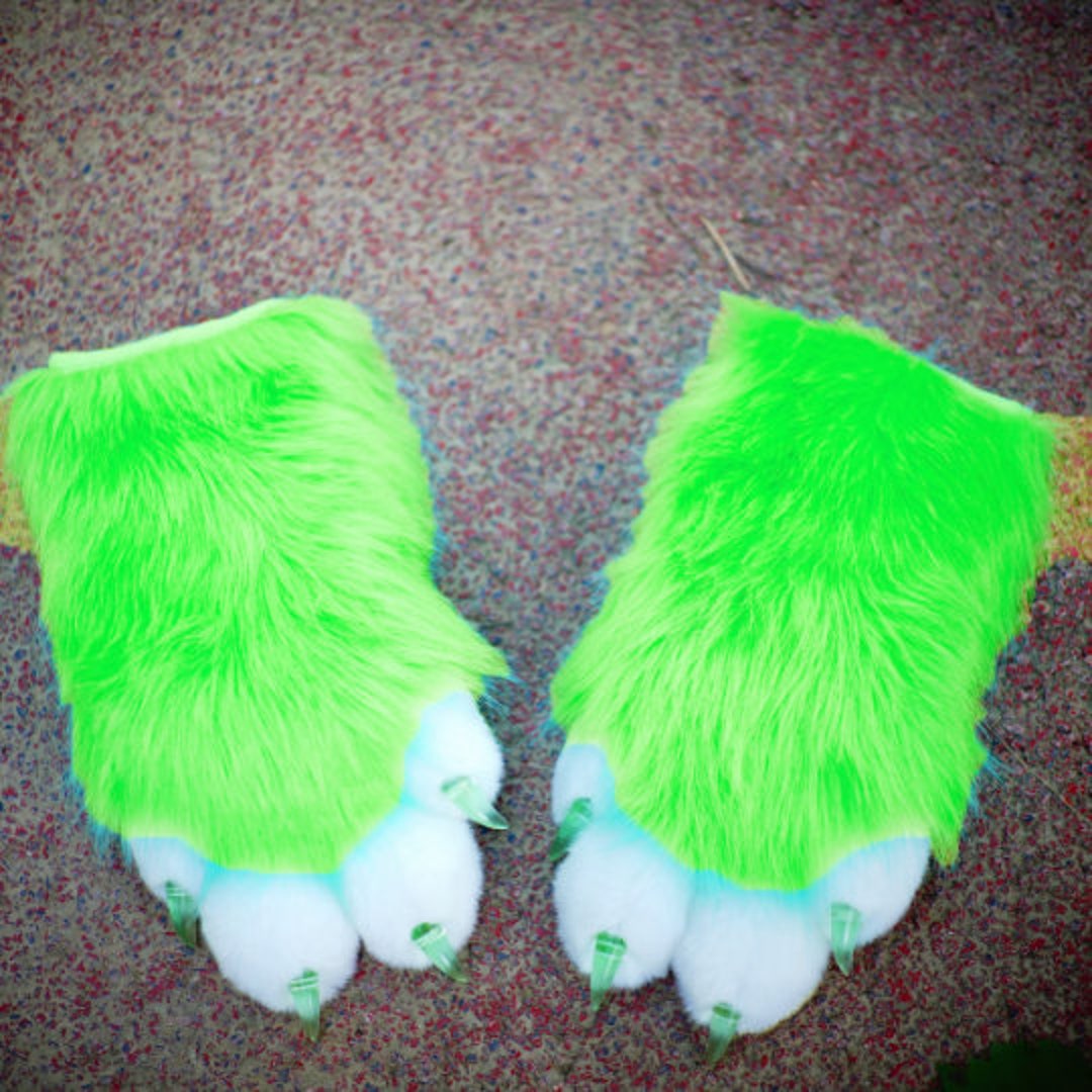 Elf Green White Fursuit Paws, Fursuit Gloves, Furry Paws, Cat Paws, Elf ...