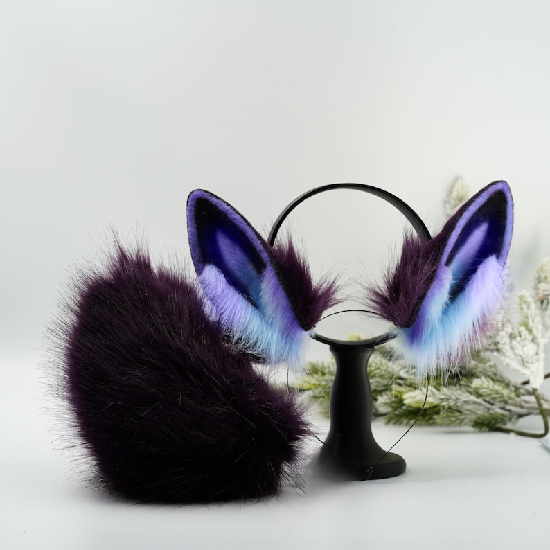 Dark Purple Bunny Ears, Fluffy Ears, Faux Fur Ears, Rabbit Ears ...