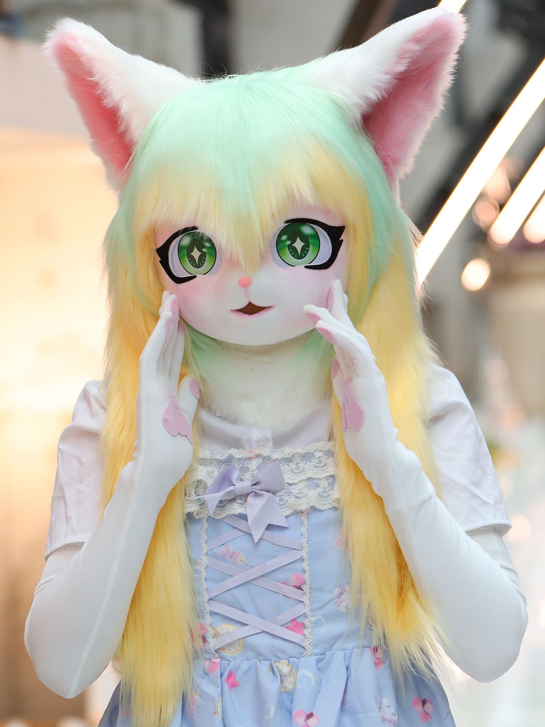 Kig Fursuit Cat Mask Fur Head Mask Furry White Cat Kigurumi Head Mask ...