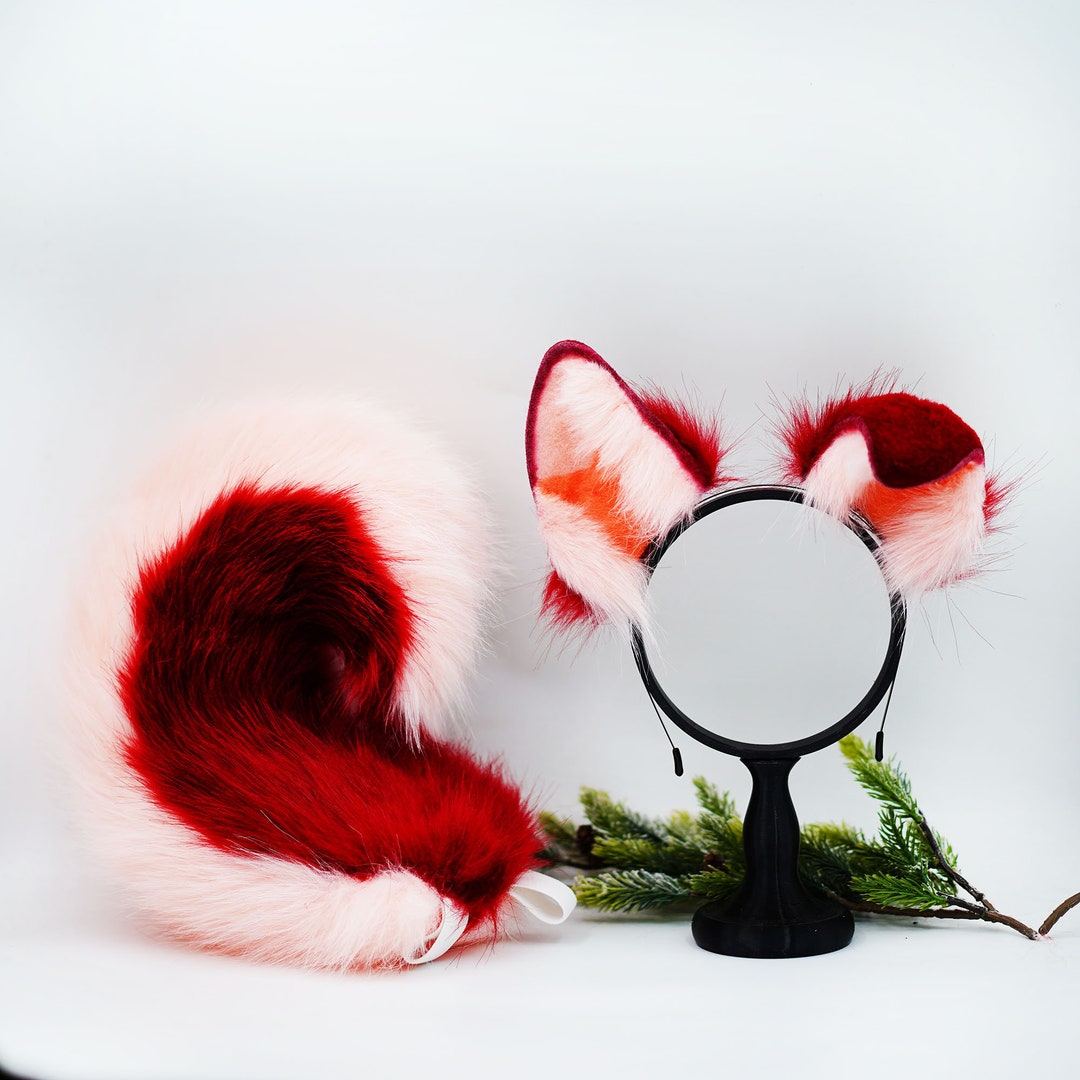 Burgundy Cat Ears and Tail,cosplay Cat Fox Ears , Cat Ears Headband ...