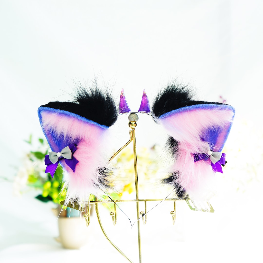 Purple Kitten Ears, Cat Ears Headband, Purple Fox Ears, Fluffy Ears ...