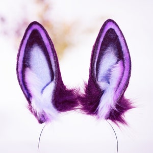 Dark Purple Bunny Ears, Fluffy Ears, Faux Fur Ears, Rabbit Ears ...