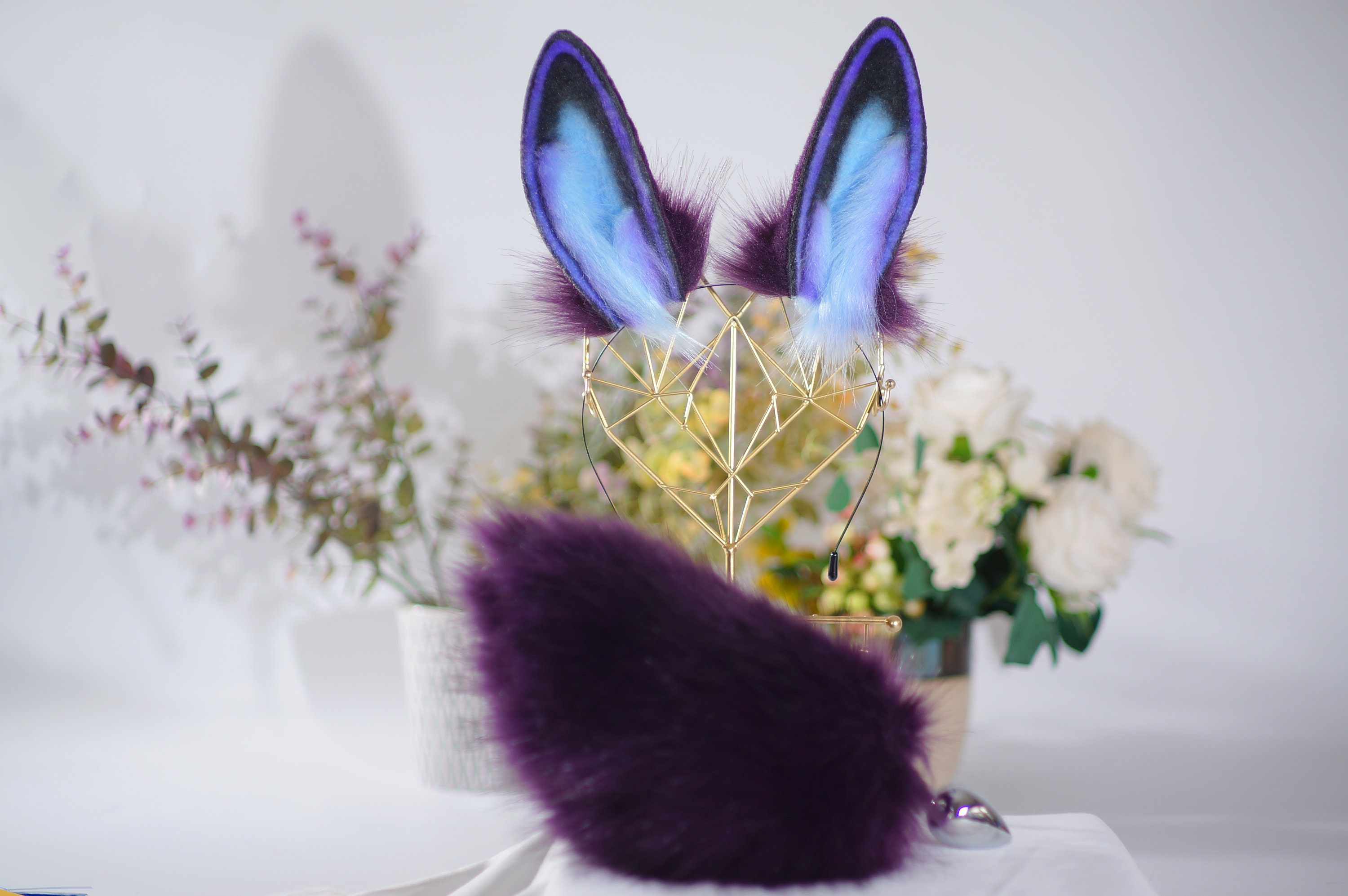 Dark Purple Bunny Ears Fluffy Ears Faux Fur Ears Rabbit - Etsy