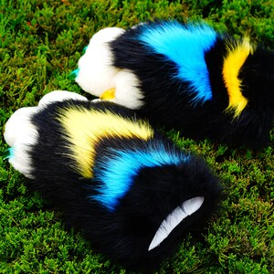 Black Fursuit Paws With Figure, White Finger and Blue Pad, Custom Paws ...