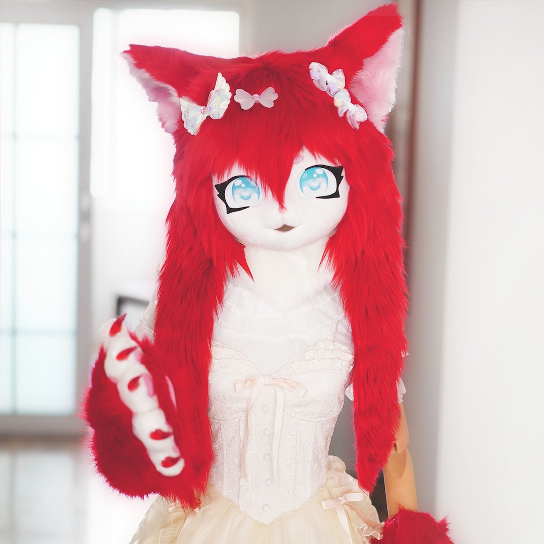Cosplay Cat Fantasy Fursuit Head Mask With Red Hair,furry Budget ...