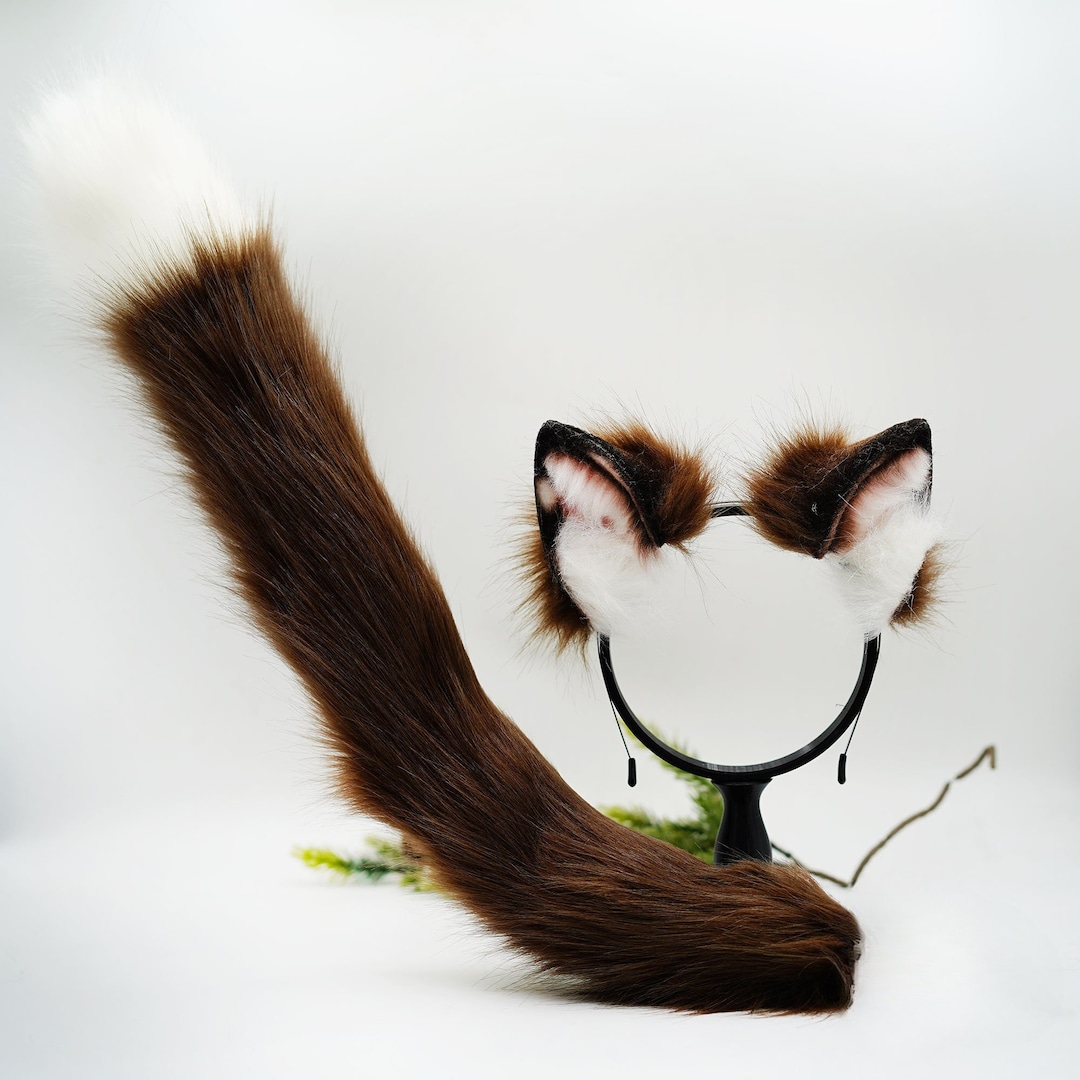 Brown Anime Cosplay Ear,kawaii Cat Ear and Tail, Tail , Faux Fur Bunny ...