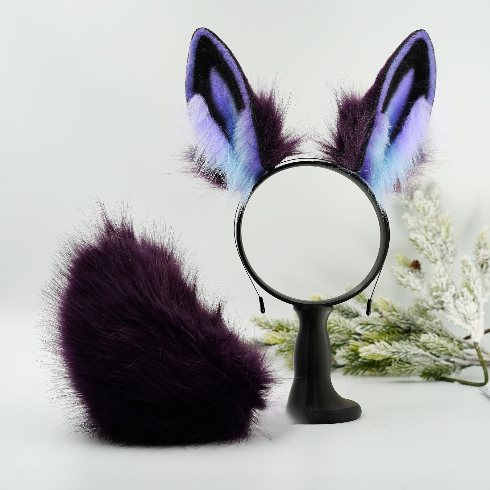 Dark Purple Bunny Ears, Fluffy Ears, Faux Fur Ears, Rabbit Ears ...