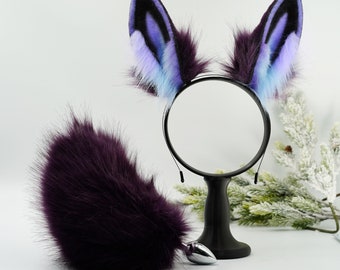 Purple Corset Bunny Ears, Tail and Collar Set Faux Fur Ears Cosplay ...