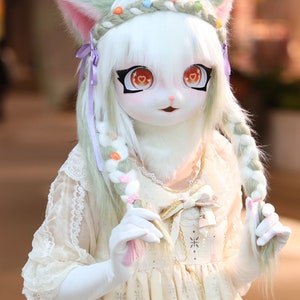 White Hair Fursuit Head Mask for Fur Fandom,furry Convention, Fursuit ...