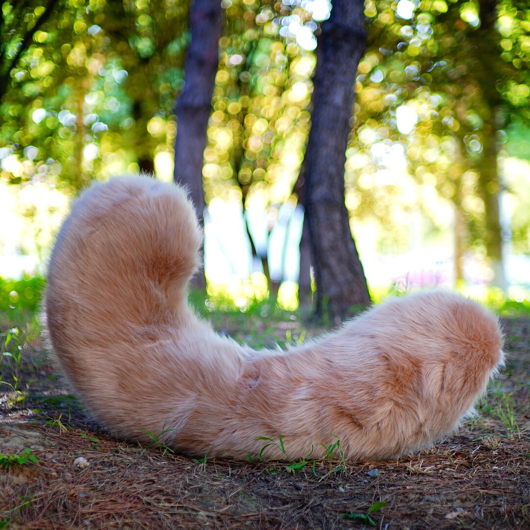 Furry Tail, Ginger Cat Fursuit Tail, Camel Kitten Tail, Furry Curly ...