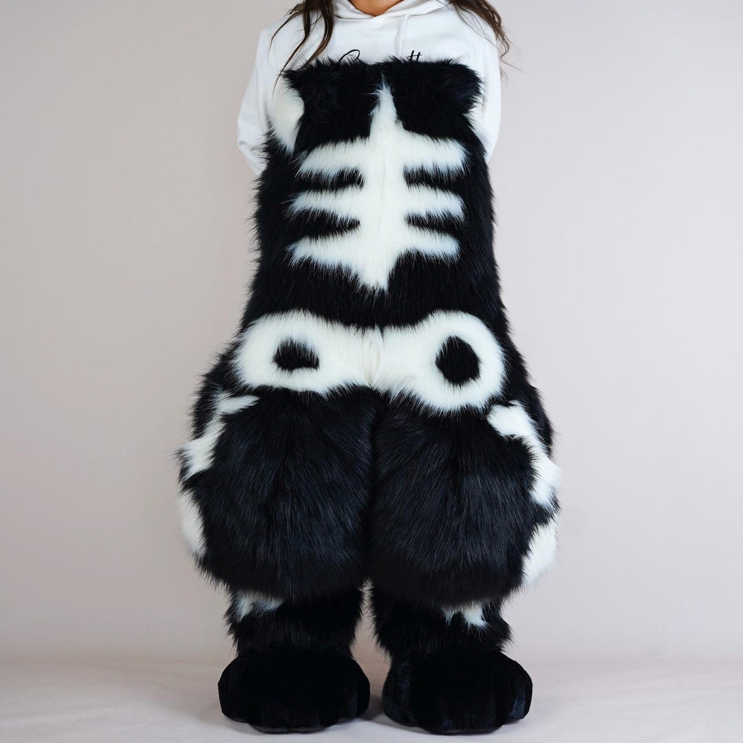 Skeleton Fursuit Body Pants Paws Faux Fur Animal Character Partial Hood ...