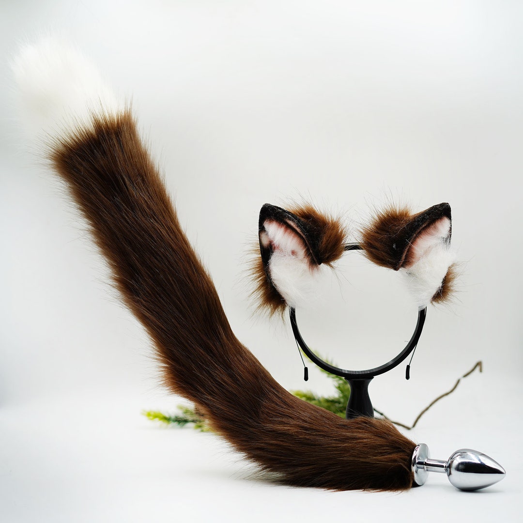 Brown Anime Cosplay Ear,kawaii Cat Ear and Tail, Tail Plug, Faux Fur ...