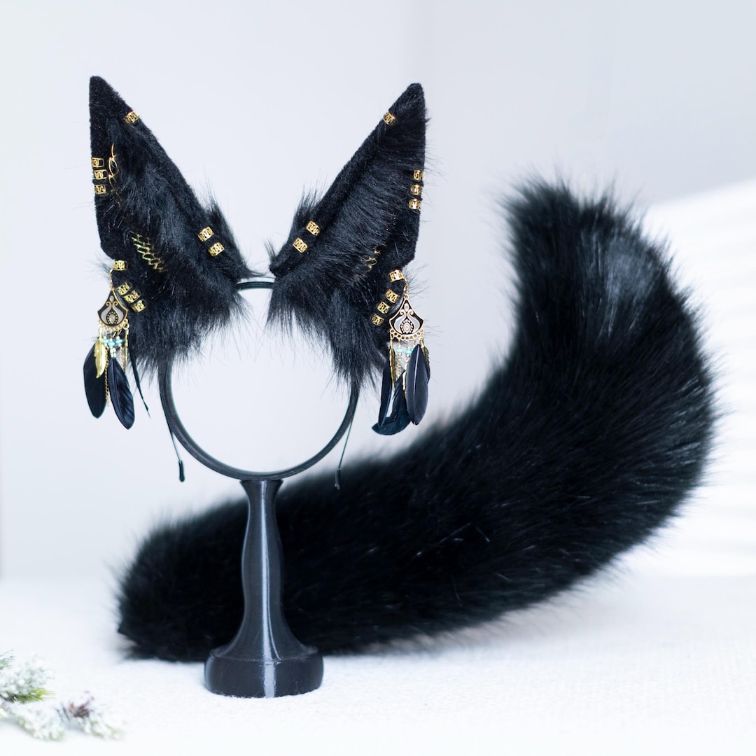 Faux Fur Anubis Ears and Tail Set | Fursuit Accessories for Cosplay ...