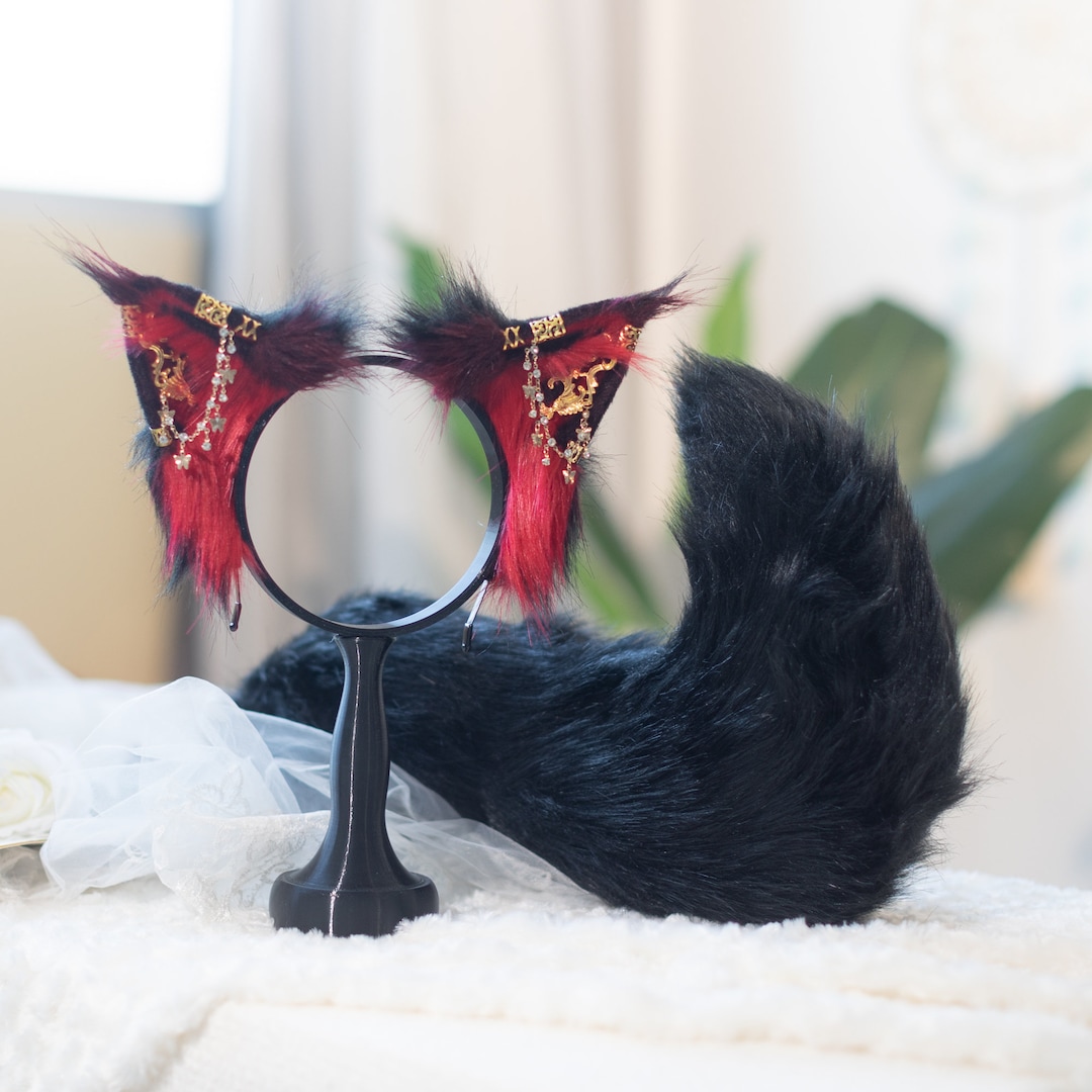 Red and Black Cat Ears, Cat Ears, Cosplay,pet Play, Tubbo Cosplay ...