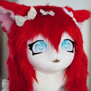 Cosplay Cat Fantasy Fursuit Head Mask With Red Hair,furry Budget ...