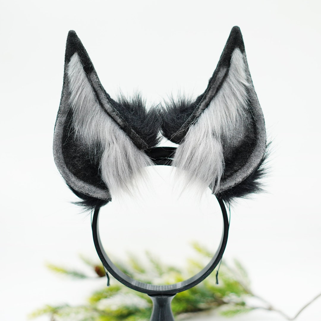 Realistic Anubis Wolf Ear,black Gray Animal Ear,faux Fur Ear,dieb Ear ...