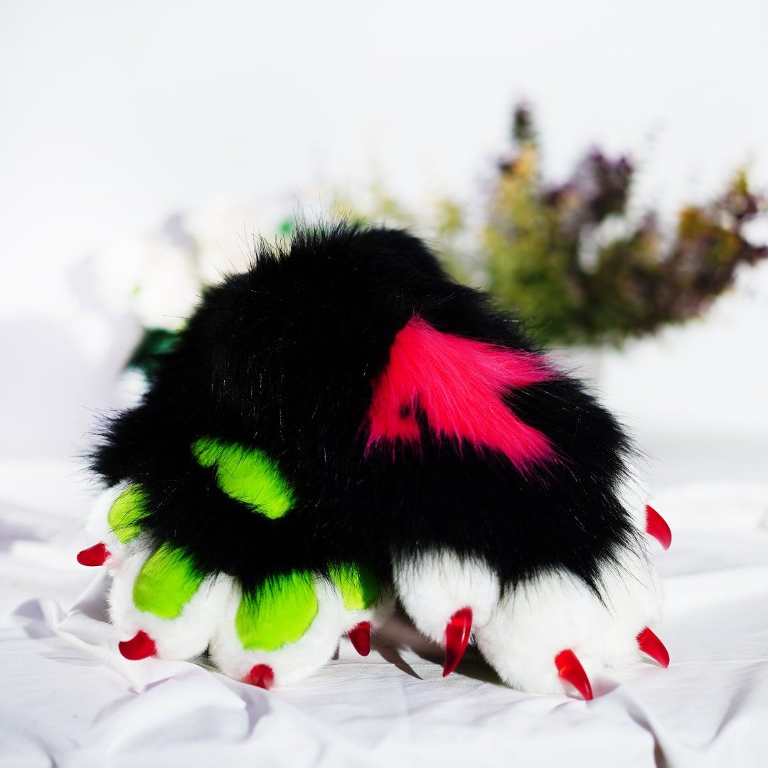Fursuit Paws for Black Paws White Finger and Green Pad - Etsy