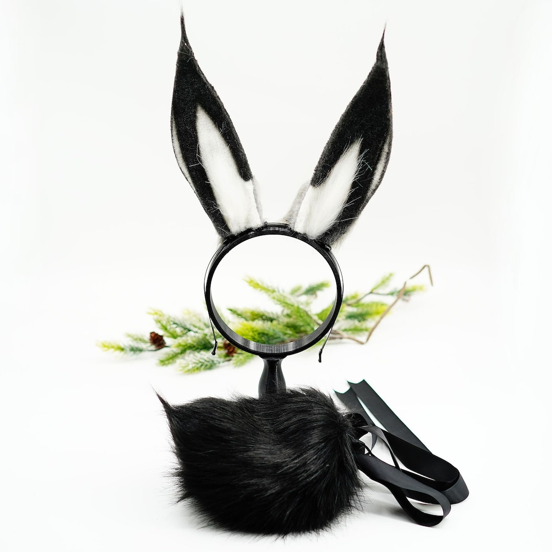Black Bunny Ears and Tail Fluffy Ears Tail Faux Fur Ears - Etsy