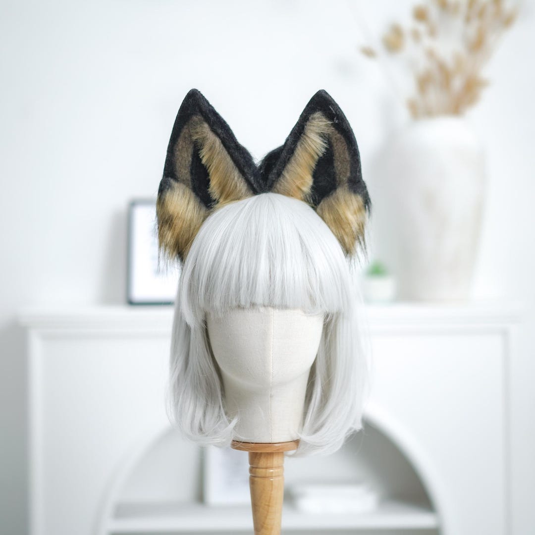 Fursuit Ears Wolf / Black and Tan Furry Ears Headband / Realistic Wolf ...
