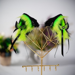 Elf Green and Black Cat Ears and Tail, Cat Ears and Tail, Cat Tail ...