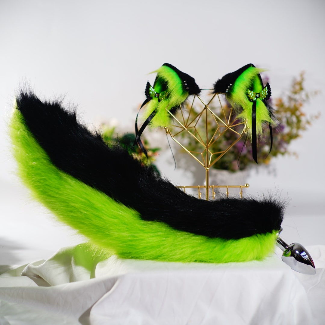 Elf Green and Black Cat Ears and Tail, Cat Ears and Tail, Cat Tail ...