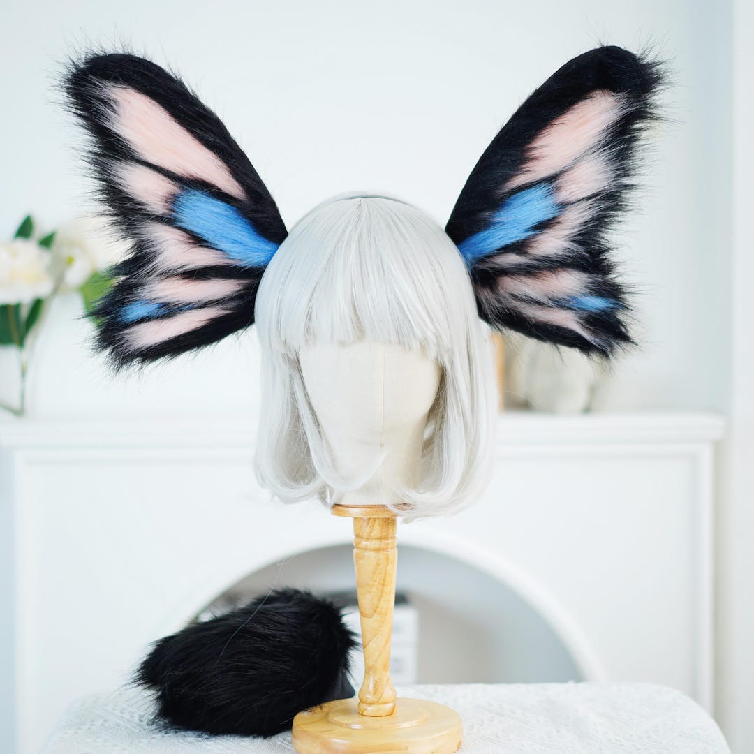 Butterfly Fursuit Ears and Tail Set, Faux Fur Cosplay Accessories ...