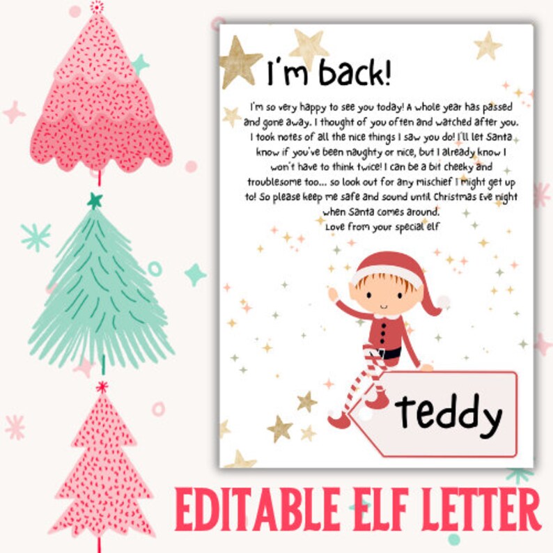 Editable Elf Hello Letter, Elf Letter- Instant Download, Holiday Elf ...