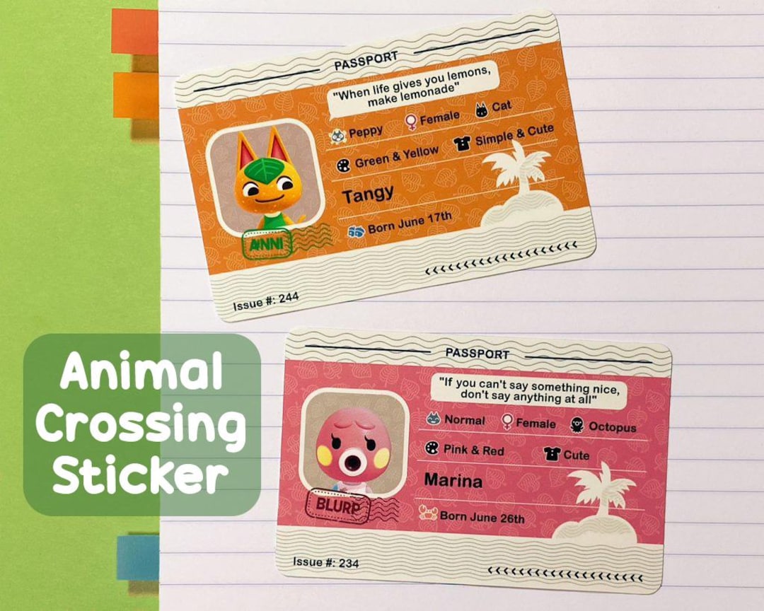 Animal Crossing STICKER Passport Style | All Villagers/special Players ...